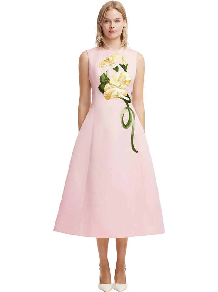 LEO LIN Leo Lin Cleo Appliqué Sleeveless Midi Dress